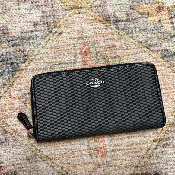 Coach | Bags | Coach Black And Gray Checkered Zip Wallet | Poshmark